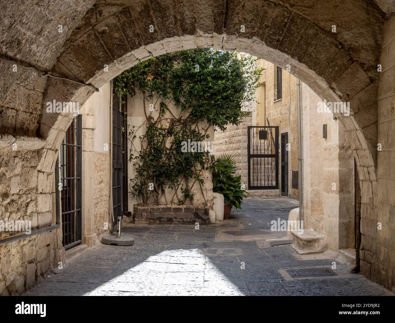 Arched vault under a medieval tenement house, narrow street of an ...