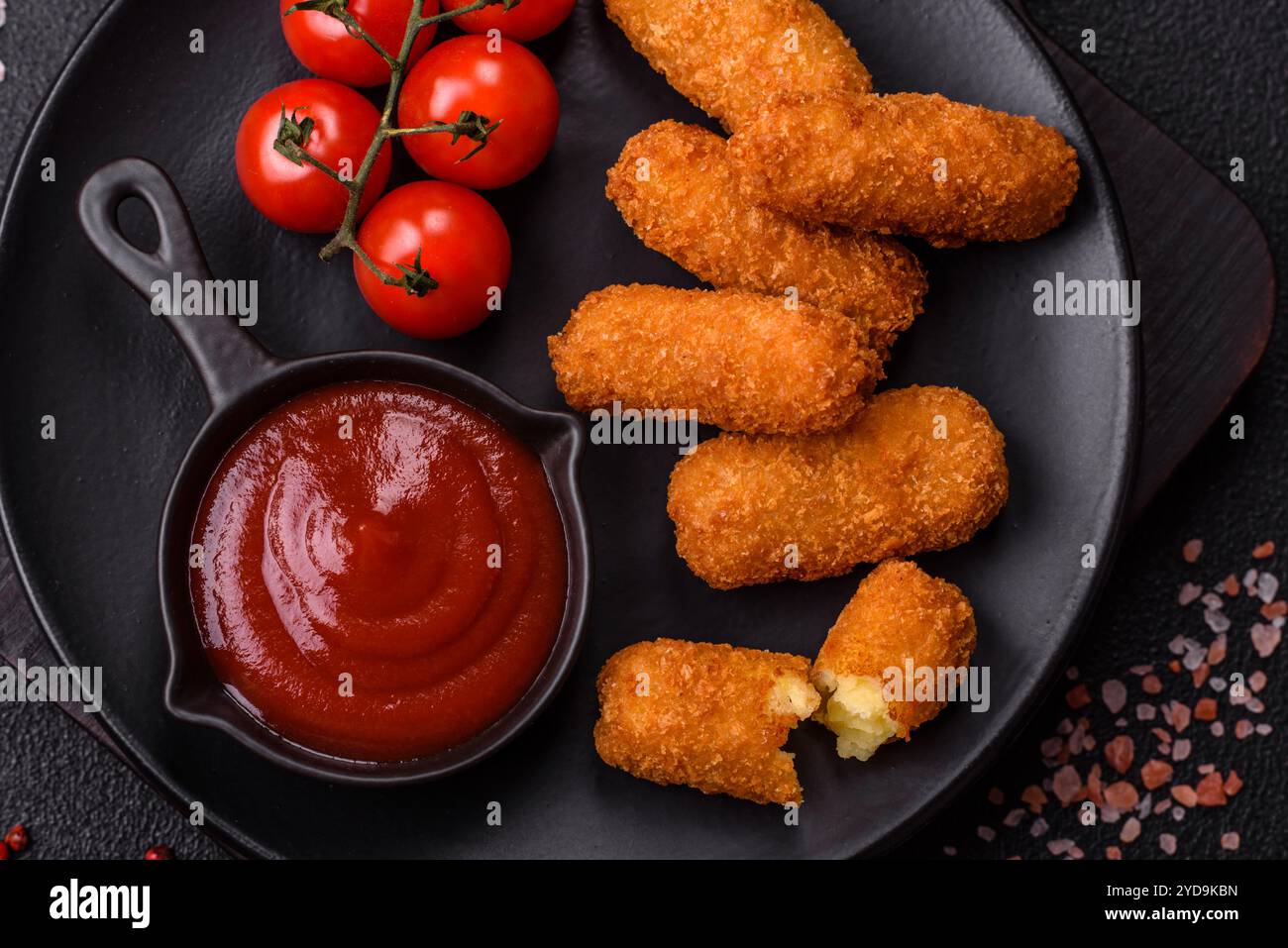 Delicious crispy cheese sticks with mozzarella, salt and spices ...