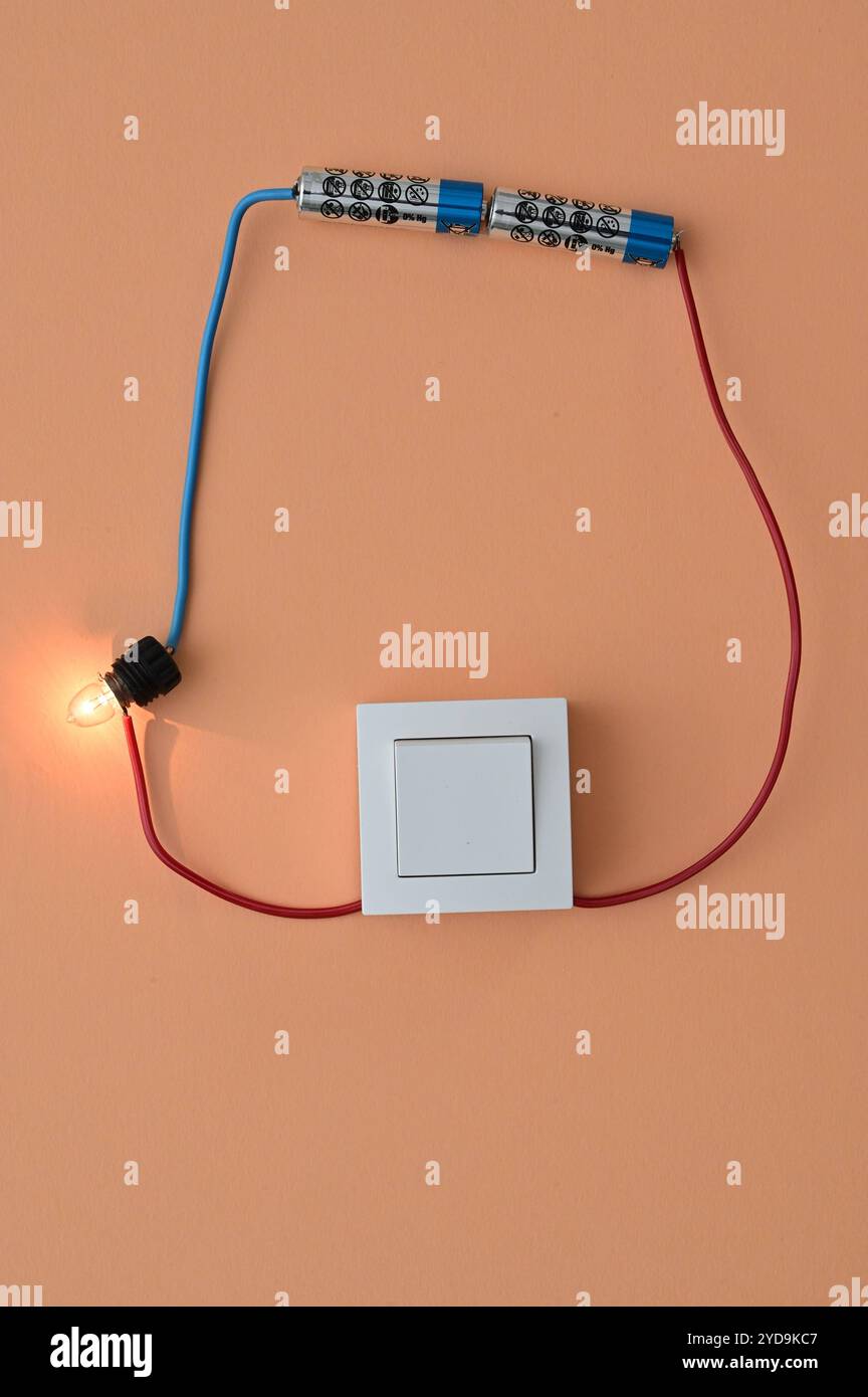 Educational low-voltage electrical circuit including battery, switch ...