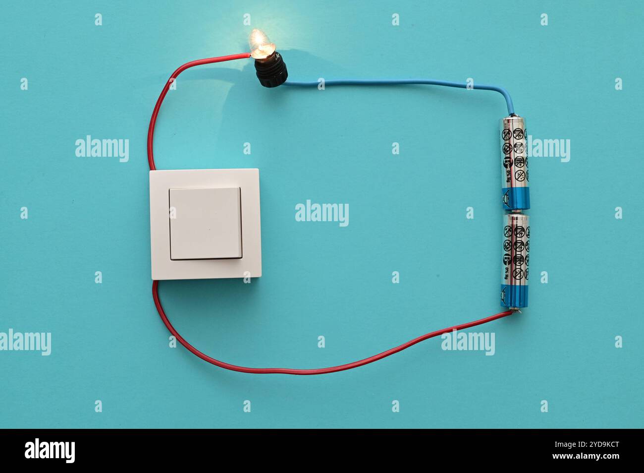Educational low-voltage electrical circuit including battery, switch ...