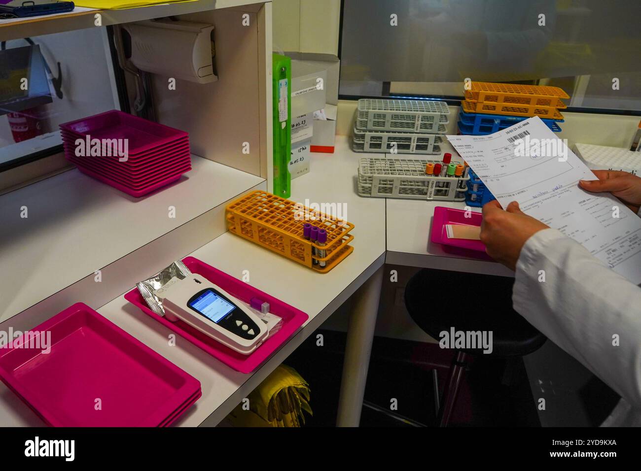 Blood analyzes in a laboratory with the LabPad system, a portable ...