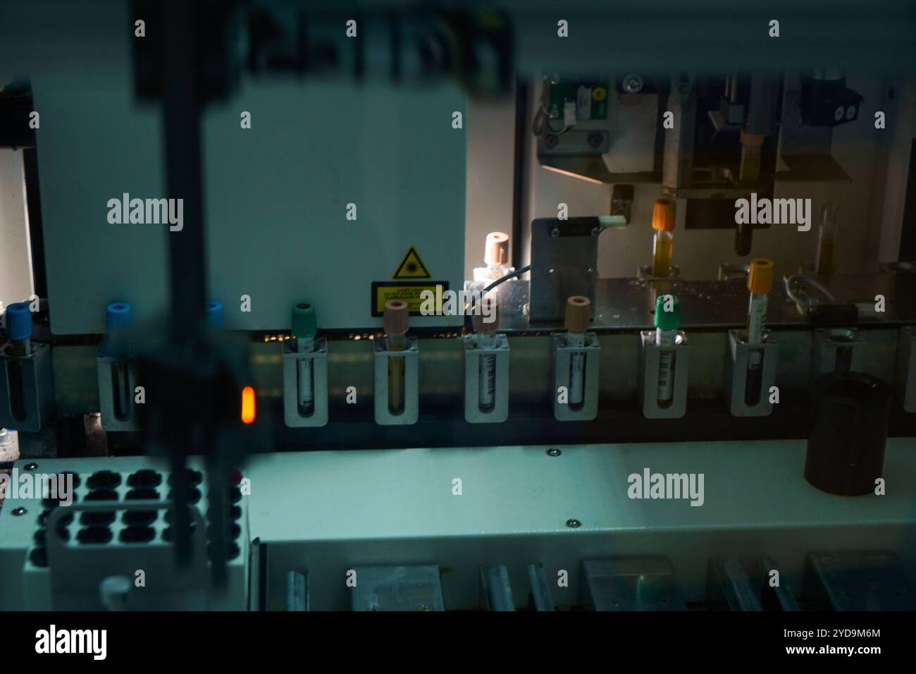 Medical analysis laboratory. Blood samples in an automatic analyzer ...