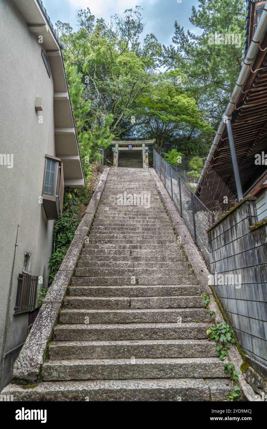 Hiroshima, Japan - August 20, 2024 : 100 steps stone stairs and Tori ...