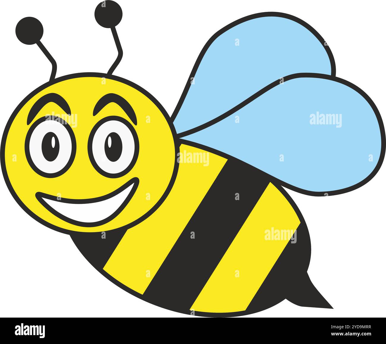 Simple cartoon style illustration of a smiling bee while flying ...