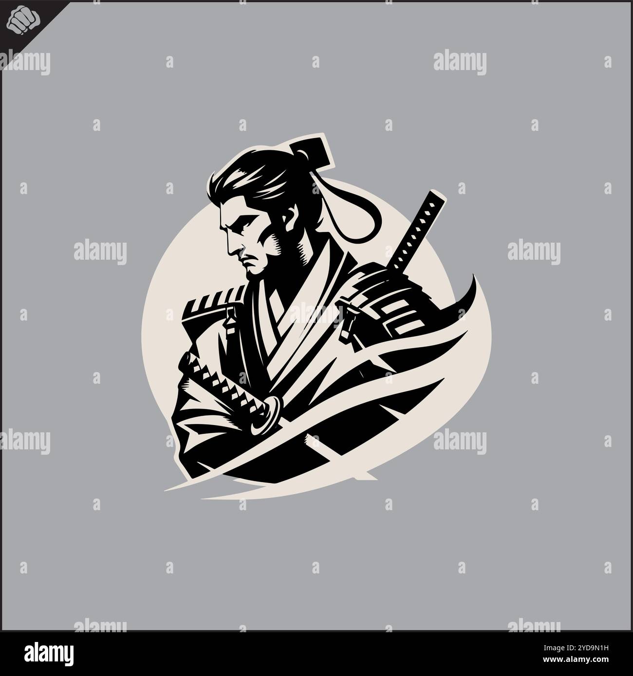 Samurai. Japan warrior whith katana sward. Graphic logo. Vector EPS ...