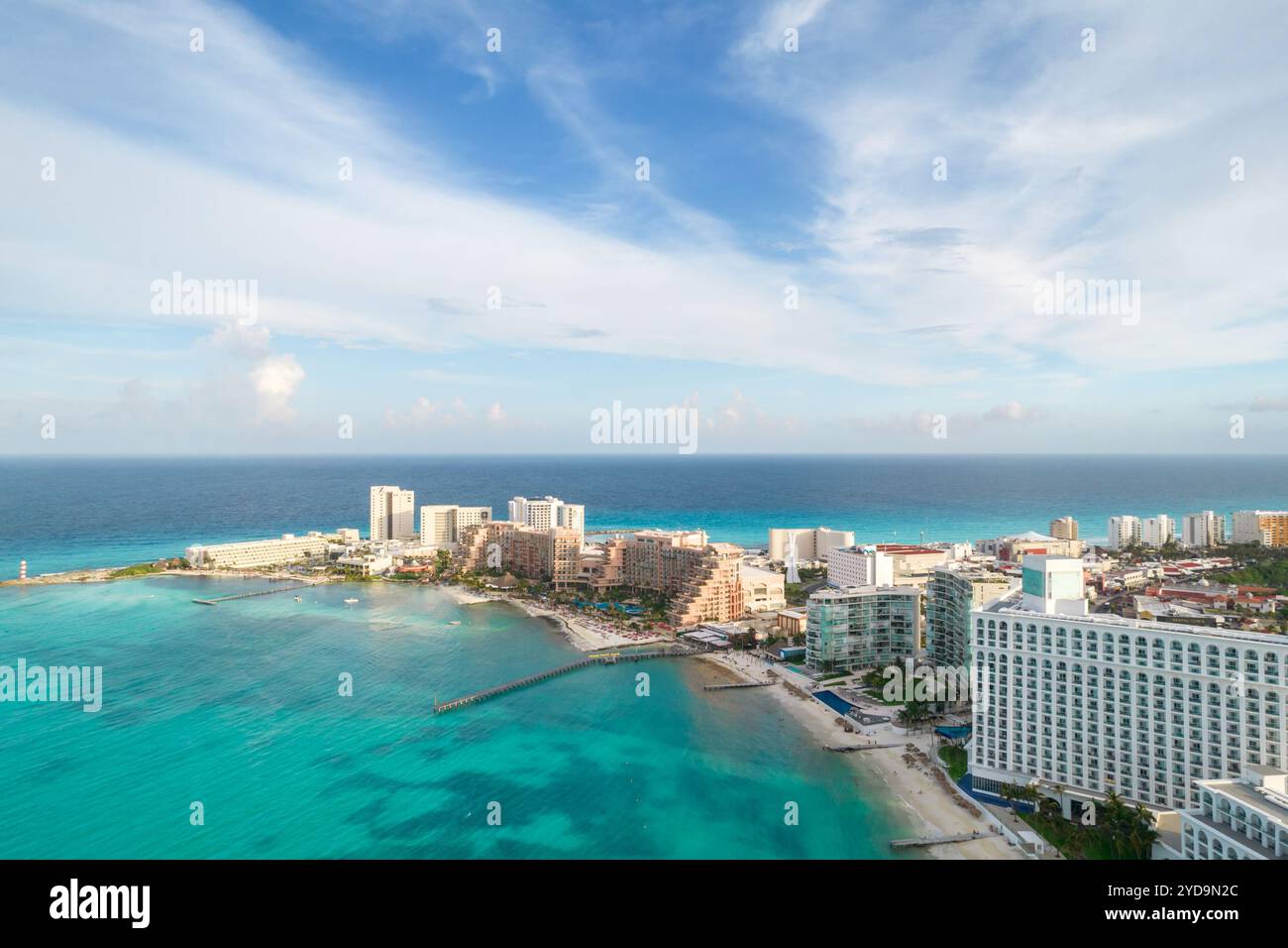 Aerial panoramic view of Cancun beach and city hotel zone in Mexico ...
