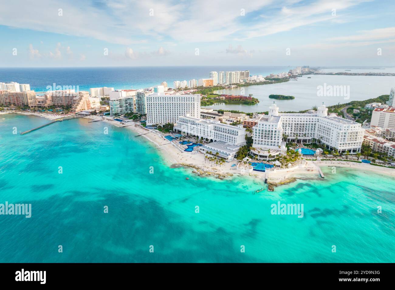 Aerial panoramic view of Cancun beach and city hotel zone in Mexico ...