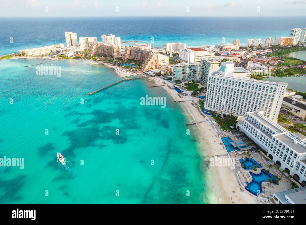 Aerial panoramic view of Cancun beach and city hotel zone in Mexico ...