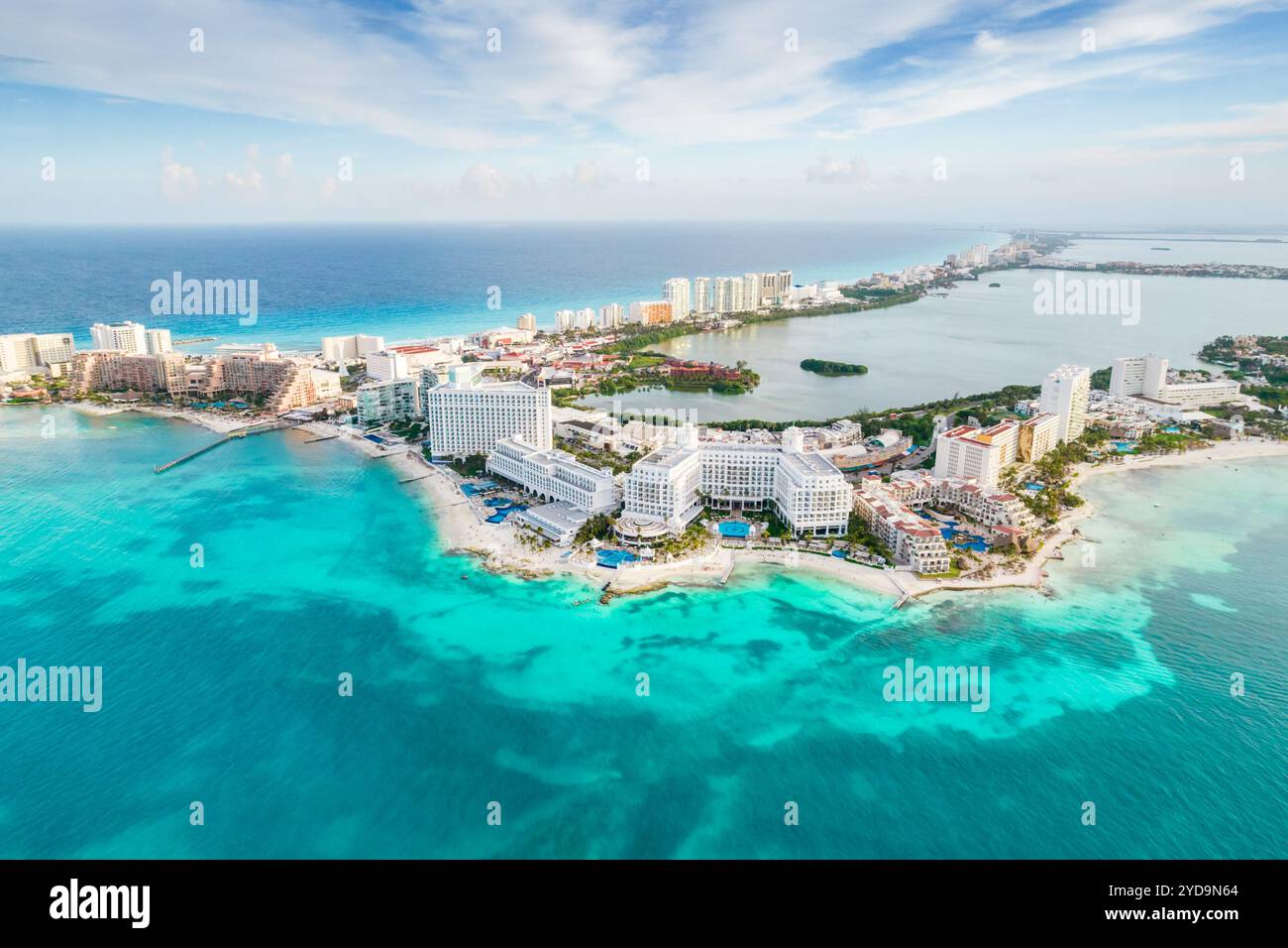Aerial panoramic view of Cancun beach and city hotel zone in Mexico ...