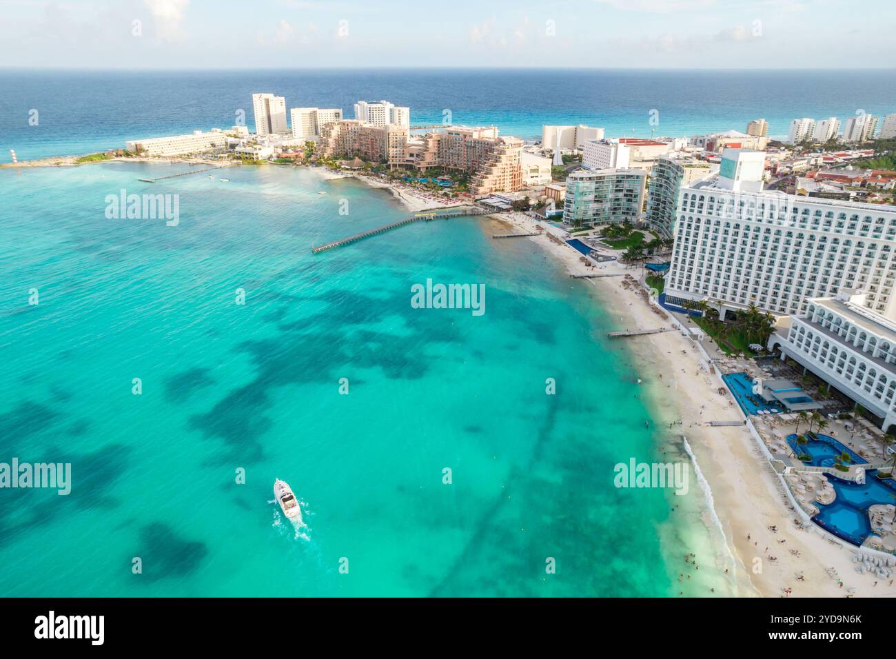 Aerial panoramic view of Cancun beach and city hotel zone in Mexico ...