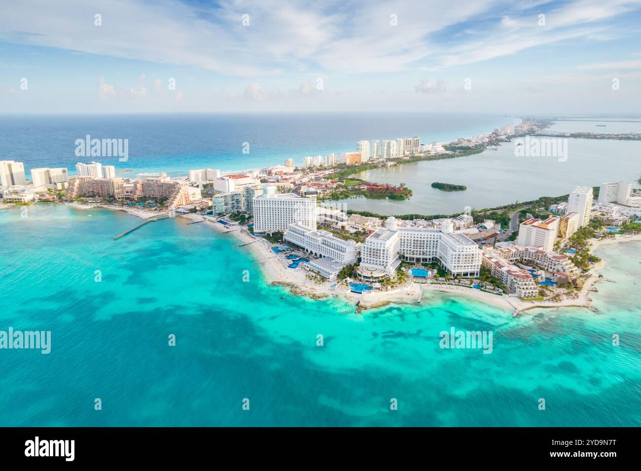 Aerial panoramic view of Cancun beach and city hotel zone in Mexico ...