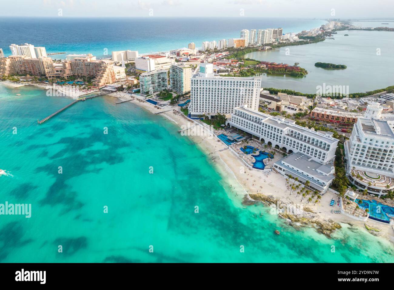 Aerial panoramic view of Cancun beach and city hotel zone in Mexico ...