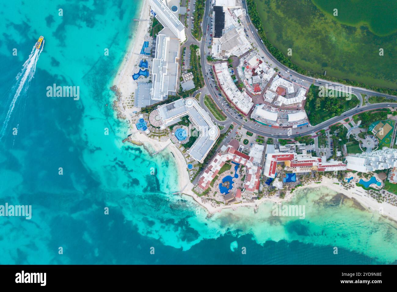 Aerial panoramic view of Cancun beach and city hotel zone in Mexico ...