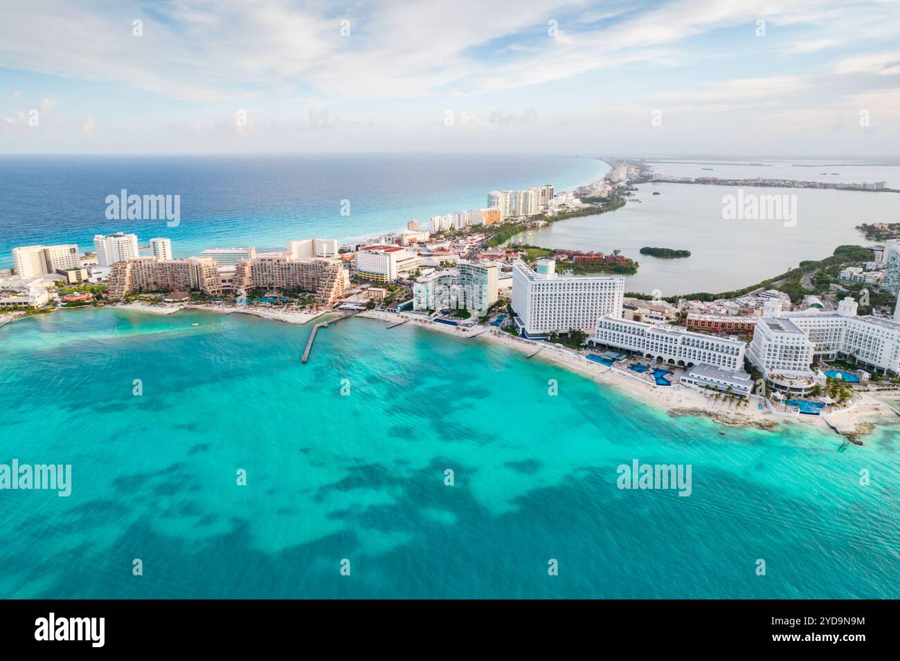 Aerial panoramic view of Cancun beach and city hotel zone in Mexico ...