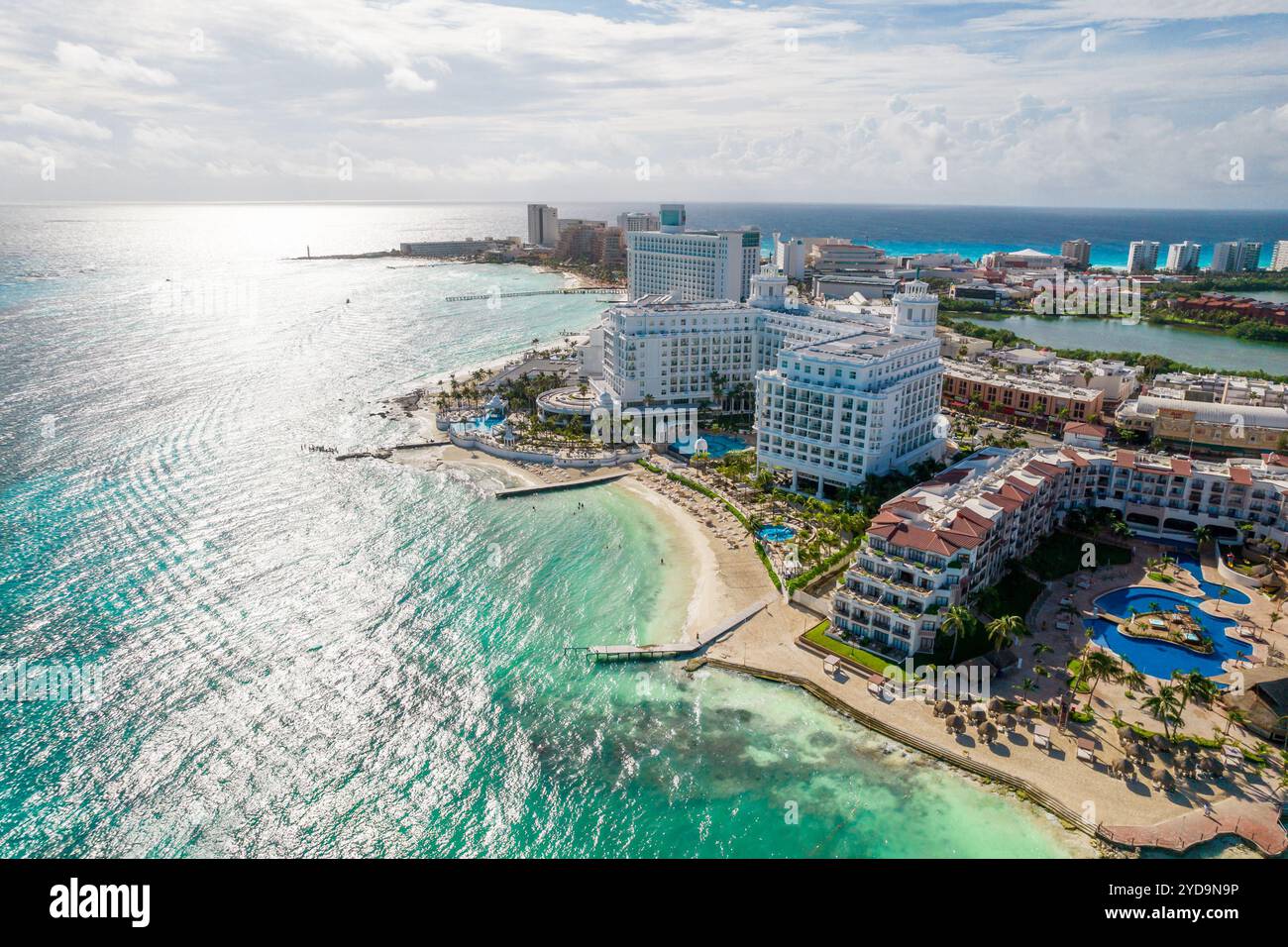 Aerial panoramic view of Cancun beach and city hotel zone in Mexico ...