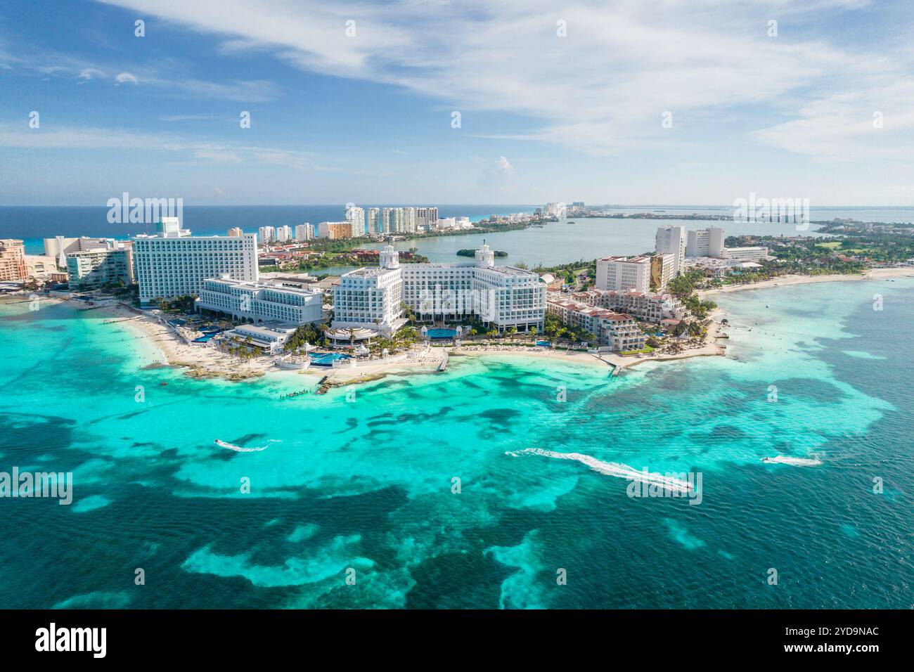 Aerial panoramic view of Cancun beach and city hotel zone in Mexico ...
