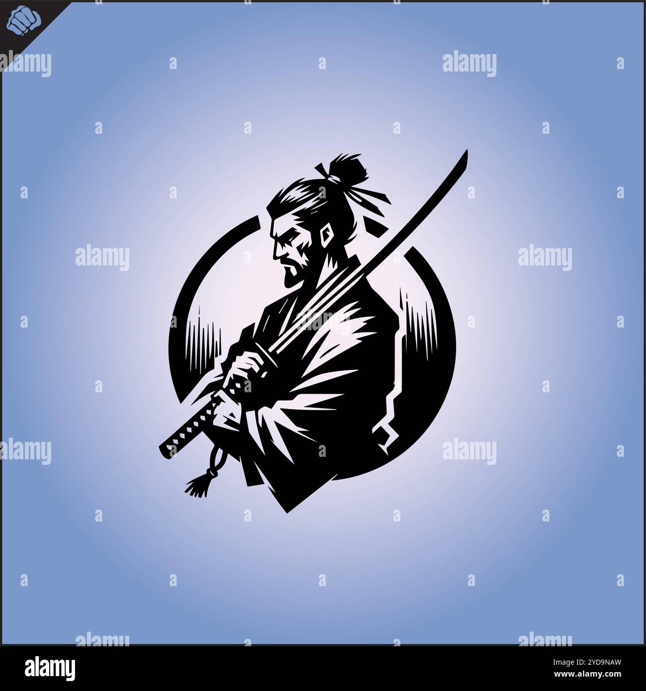 Samurai. Japan warrior whith katana sward. Graphic logo. Vector EPS ...