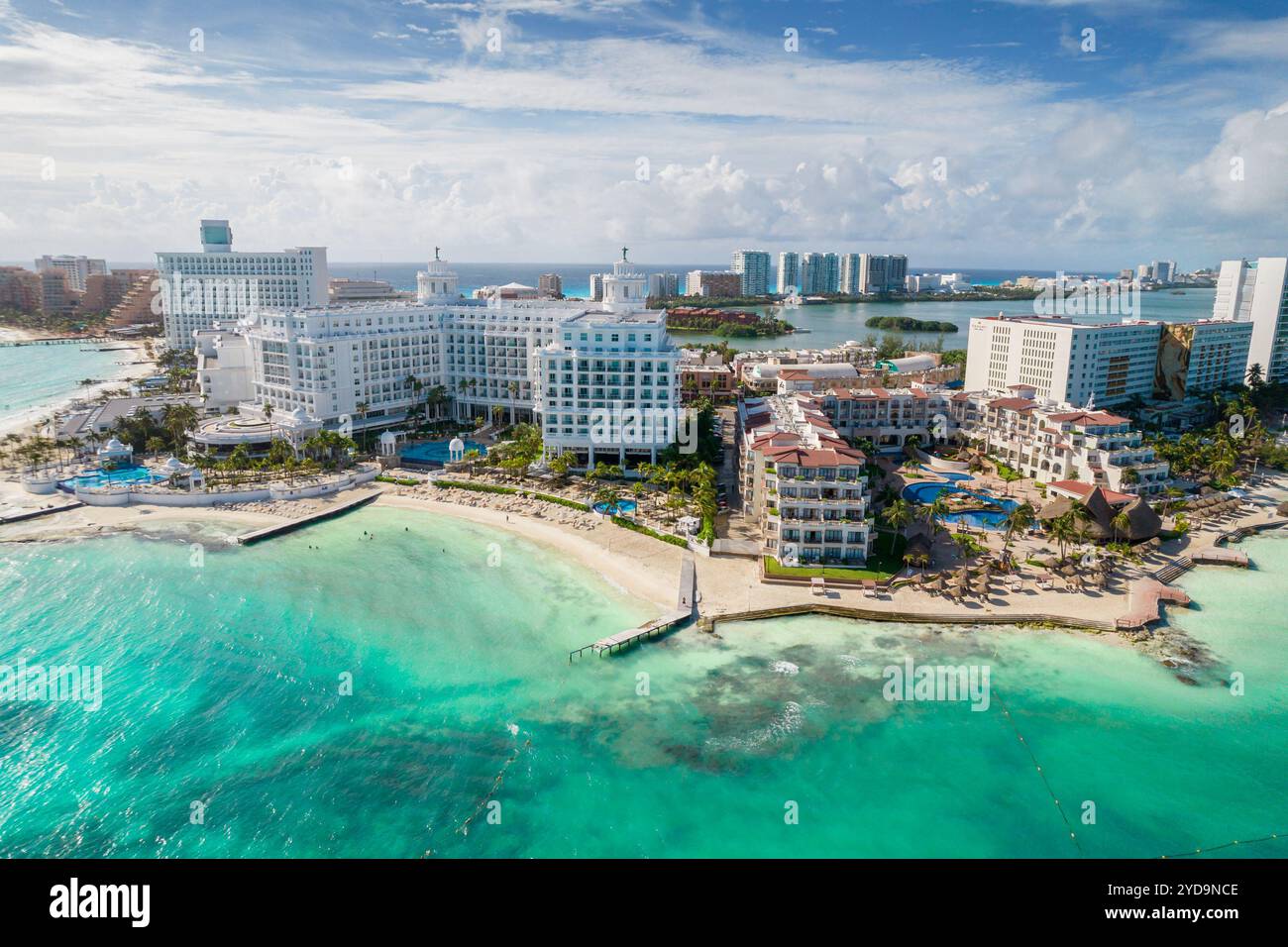 Aerial panoramic view of Cancun beach and city hotel zone in Mexico ...
