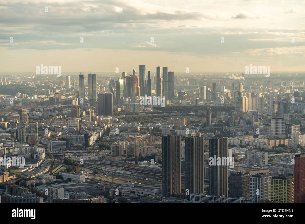 Moscow aerial panorama with Moscow city district view. Skyscrapers in ...