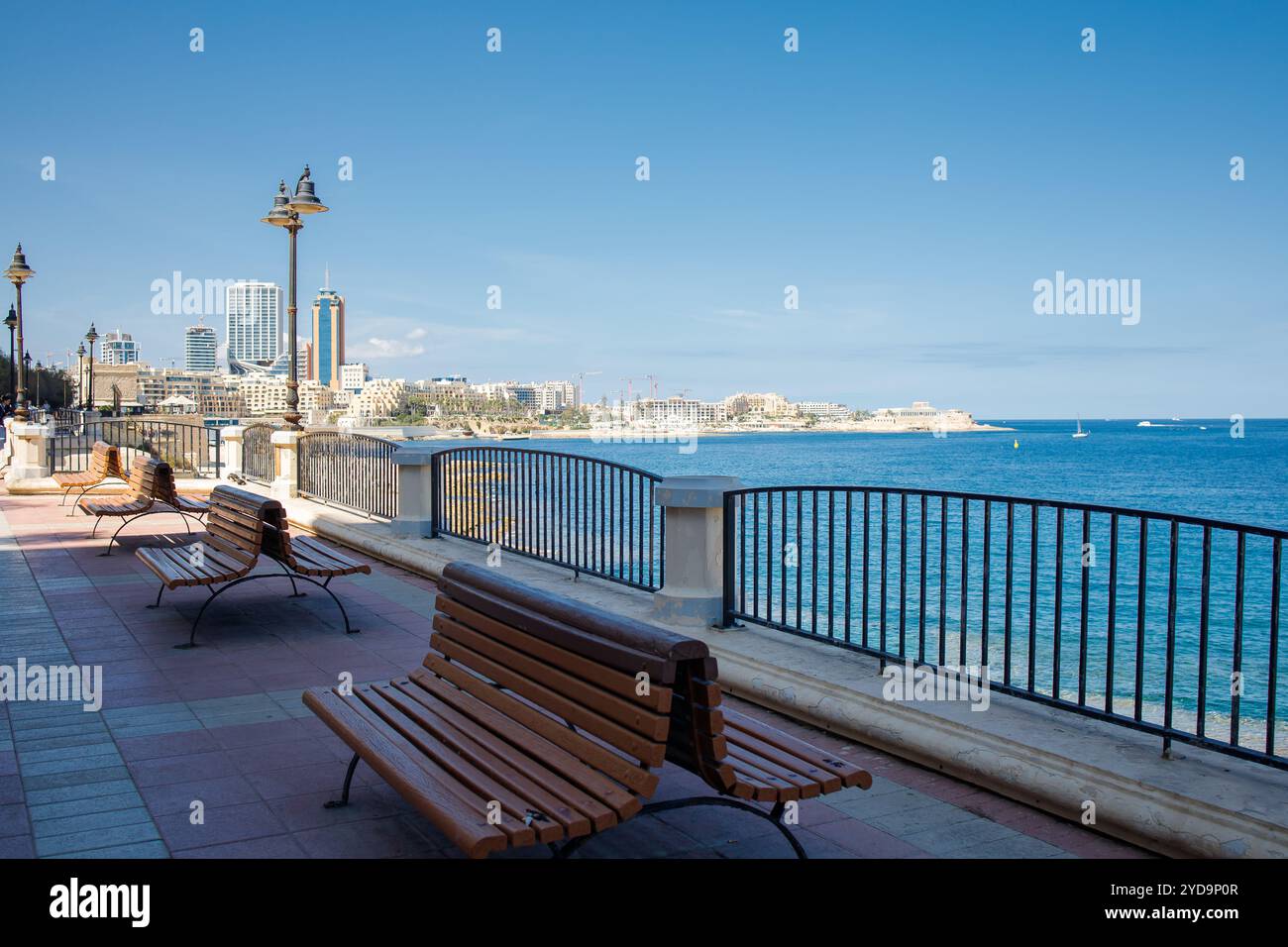 Sliema waterfront promenade and view on St. Julian's city, Malta Stock ...
