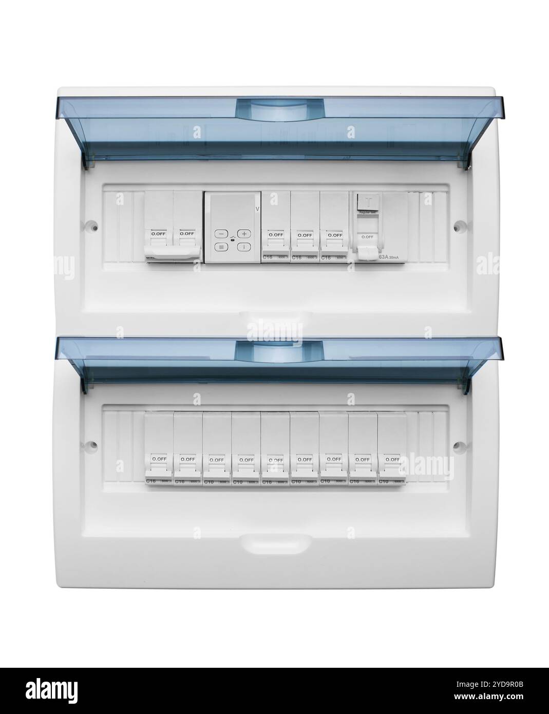 Automatic circuit breakers, isolated on a white background. Automatic ...