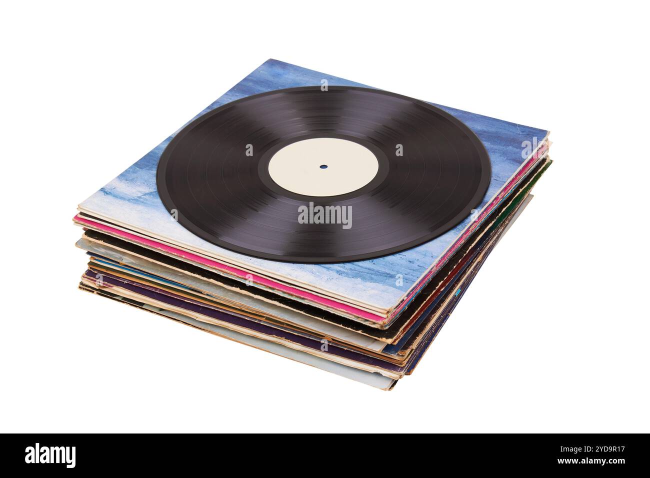 Vinyl record on a stack paper envelopes. Analog sound. Classic audio ...