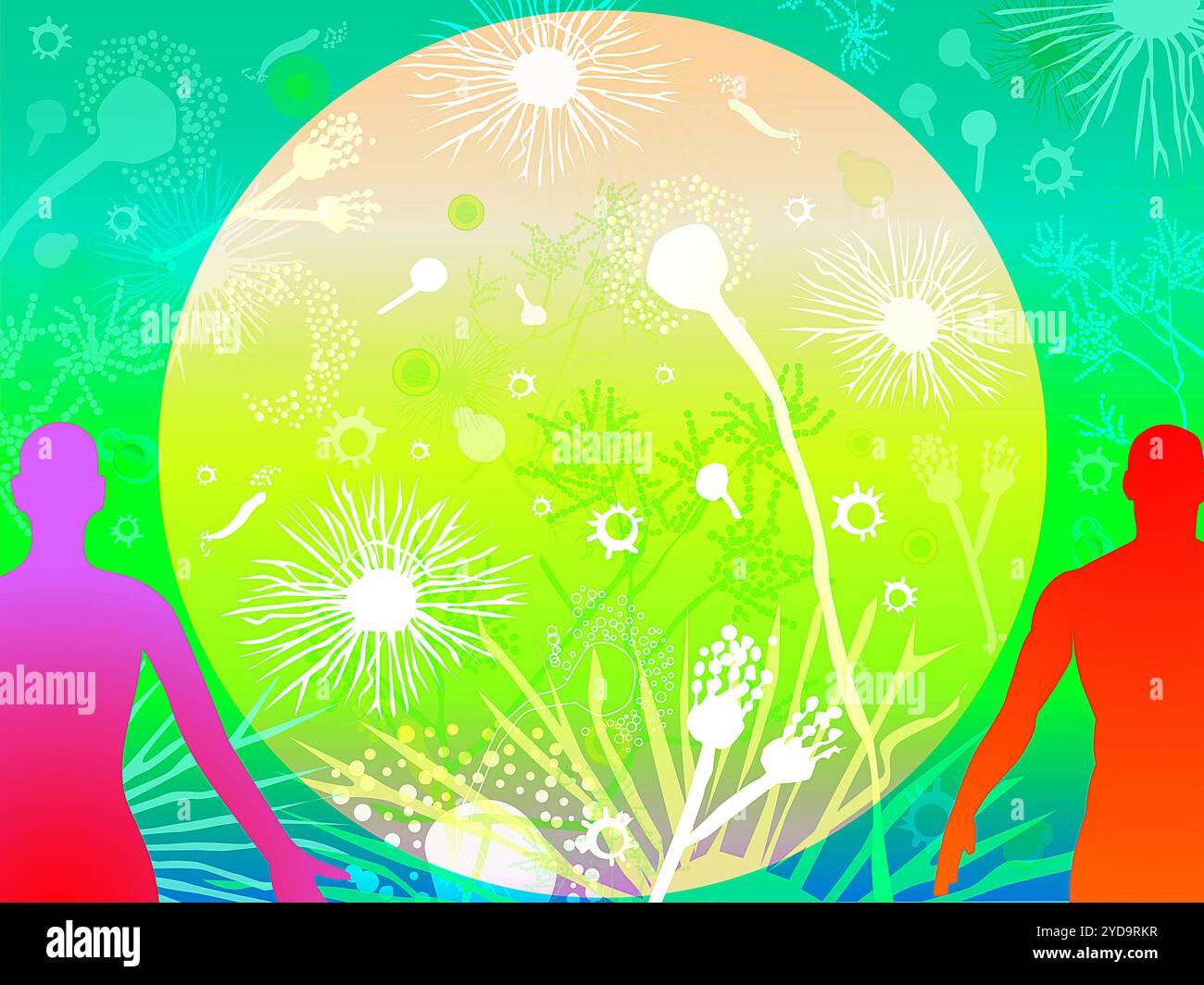 Illustration featuring female and male forms, and shapes of various ...