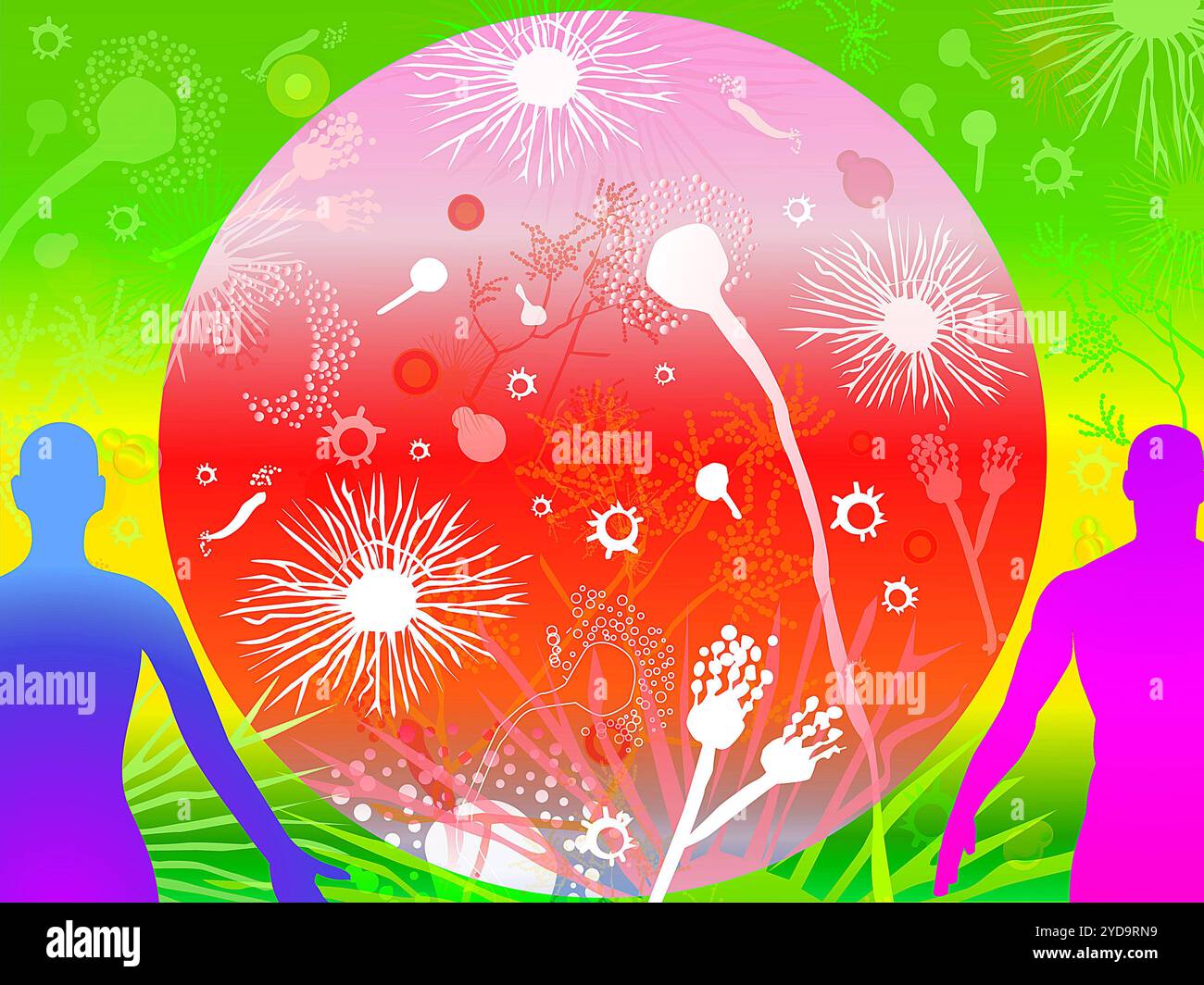 Illustration featuring female and male forms, and shapes of various ...