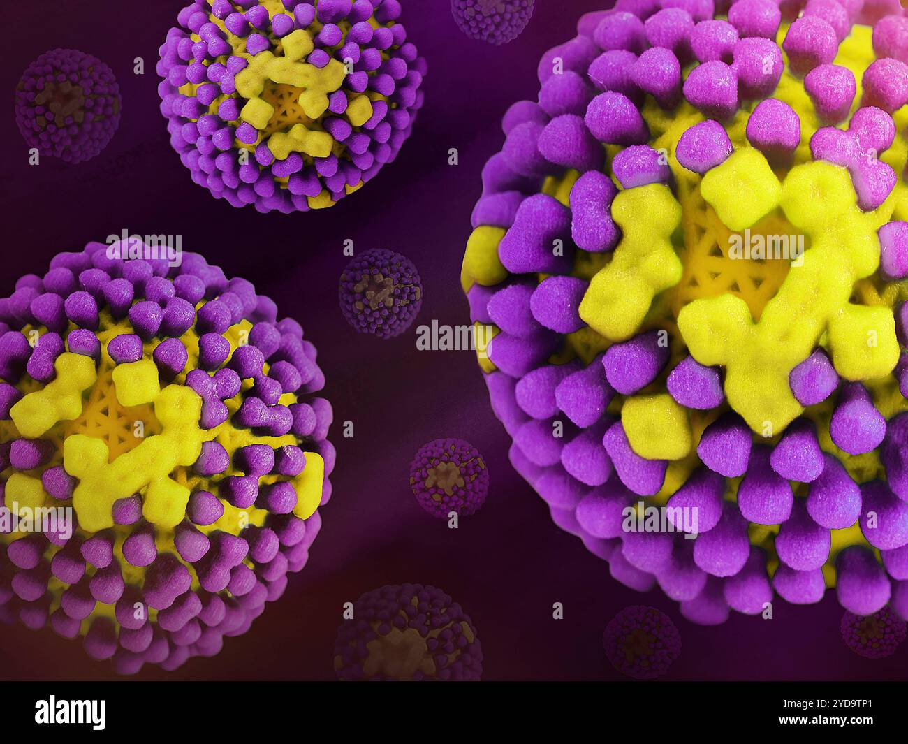 Creative artwork featuring colorized 3D prints of influenza virus ...