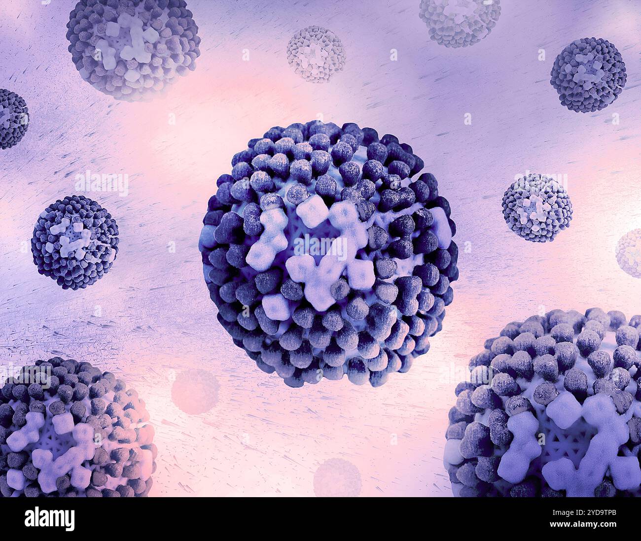 Creative layout featuring colorized 3D renditions of influenza virus ...