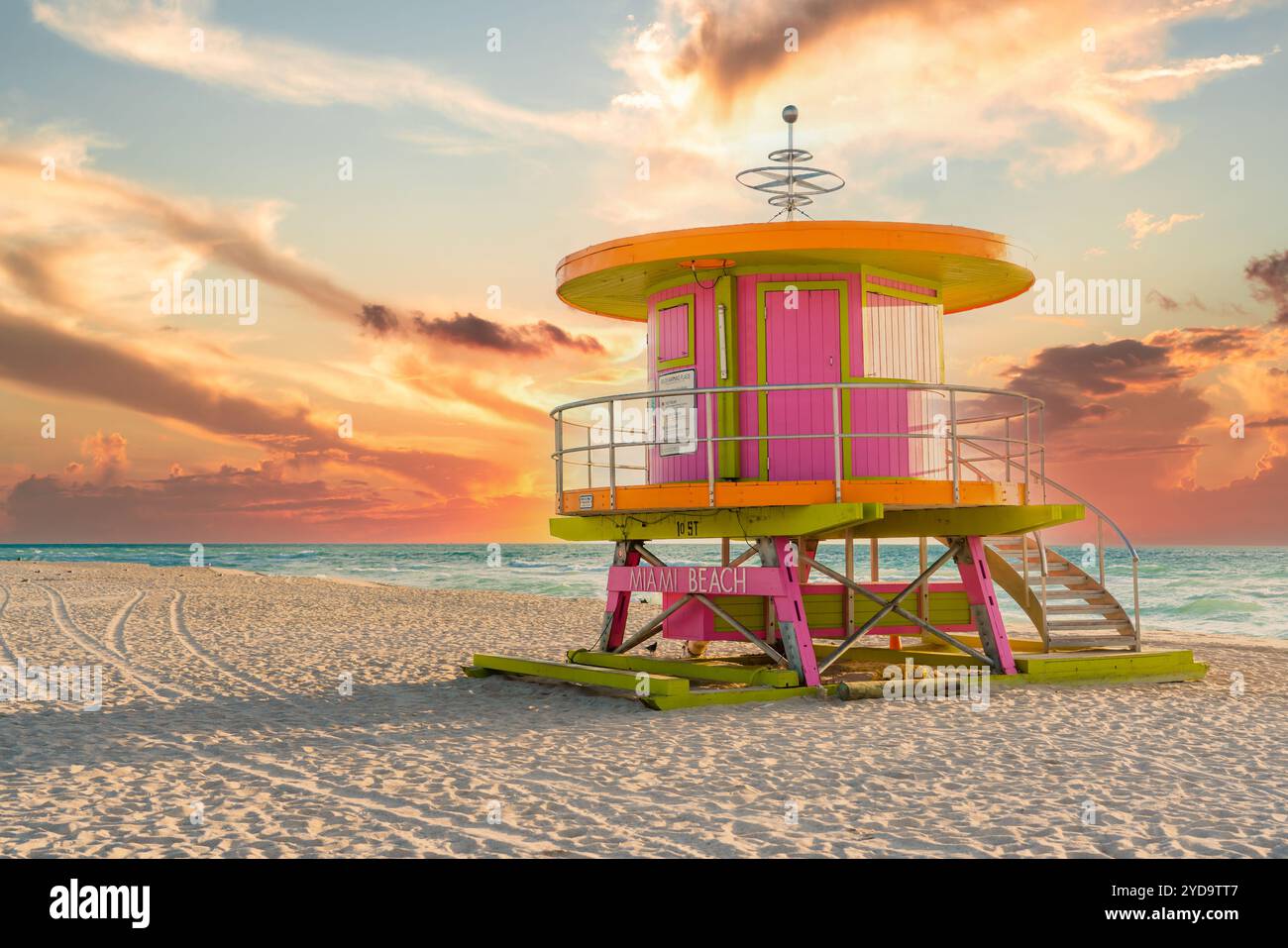 Pink cabin at sunrise on the Miami Beach, Florida, USA Stock Photo - Alamy