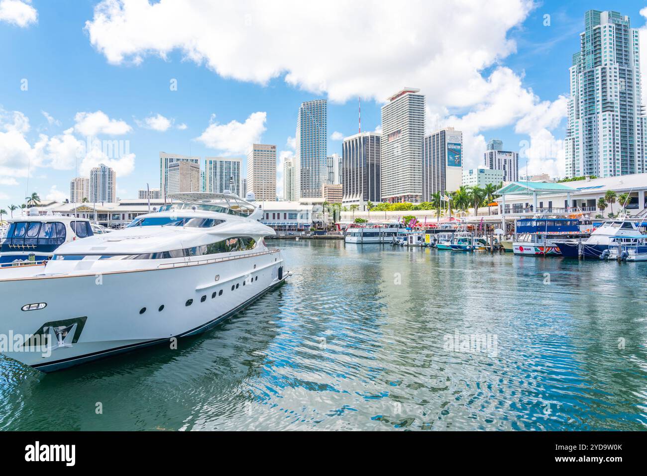 View of the Marina in Miami Bayside with modern buildings and skyline ...