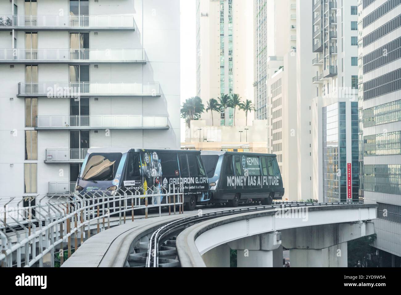 MIAMI, USA - September 10, 2019: Metro mover train on the station in ...