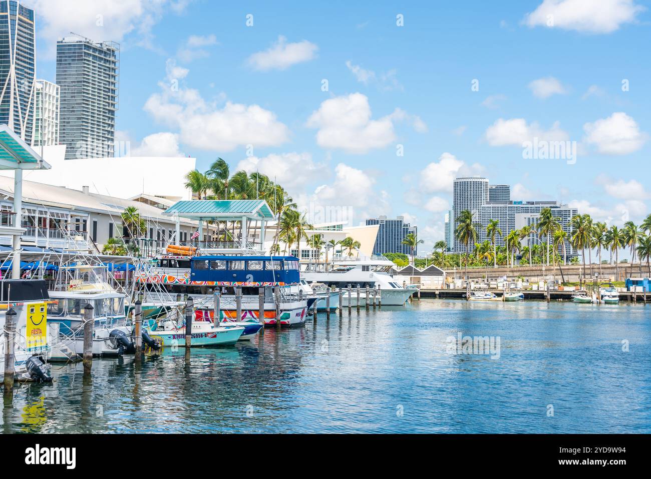View of the Marina in Miami Bayside with modern buildings and skyline ...