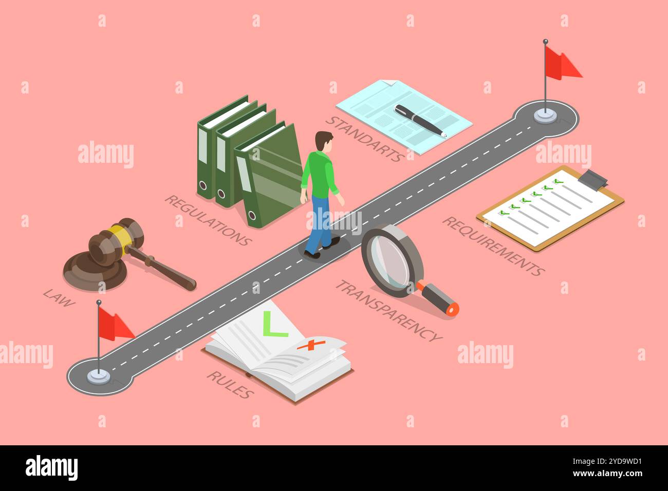 3D Isometric Flat Conceptual Illustration of Regulatory Compliance, St ...