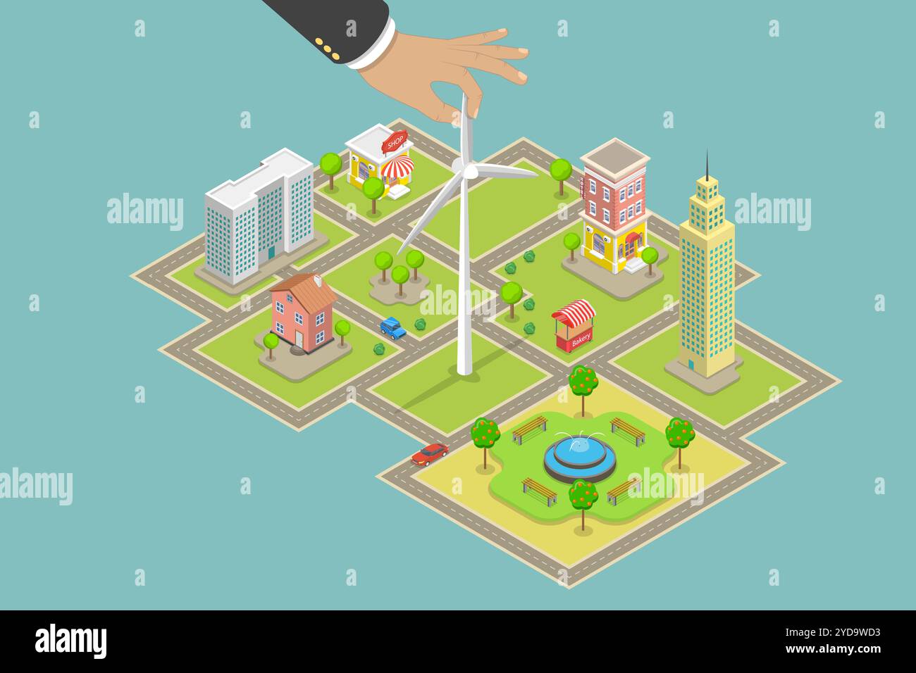 3D Isometric Flat Conceptual Illustration of Green Infrastructure, Ecological Sustainable Energy ...