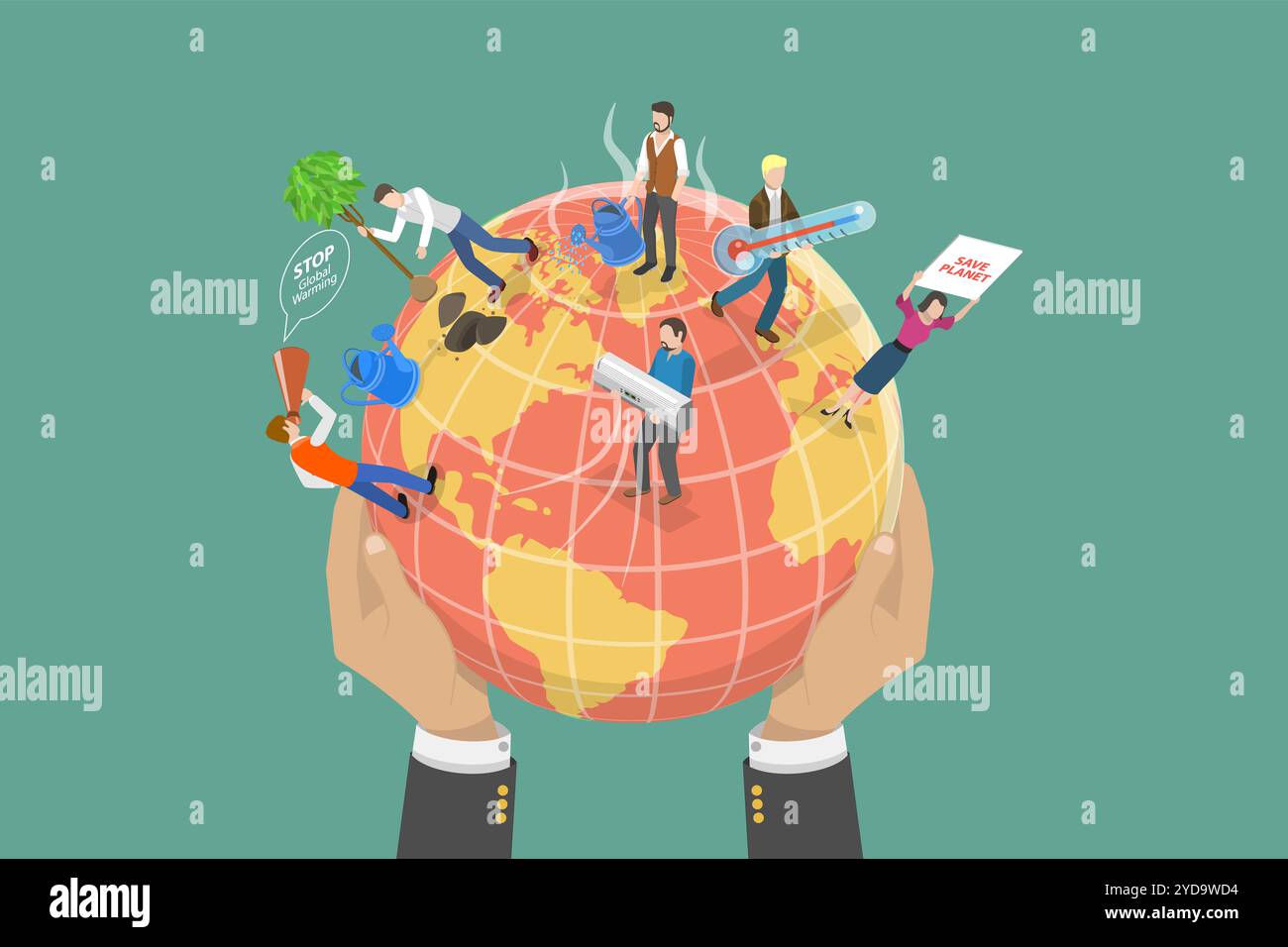 3D Isometric Flat Conceptual Illustration of Stop Global Warming ...