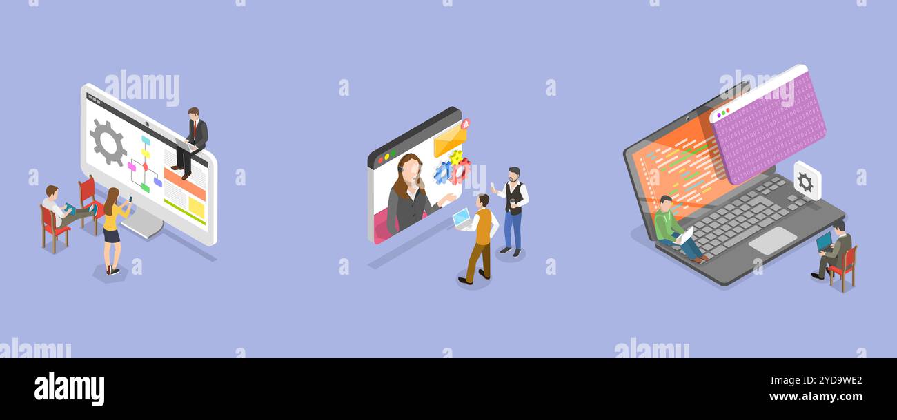 3d Isometric Flat Conceptual Illustration Of Software Development And