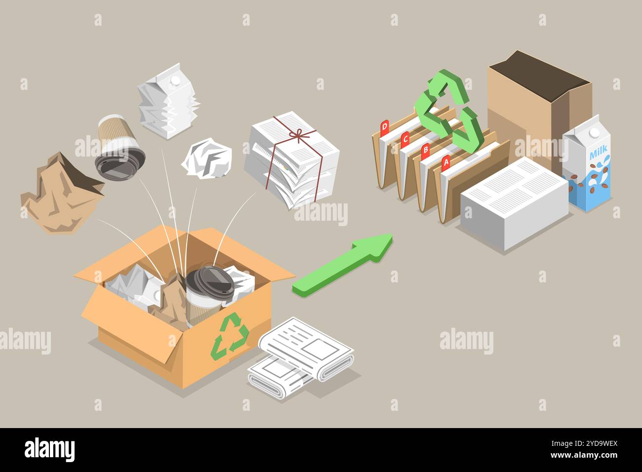 3D Isometric Flat Conceptual Illustration of Paper Recycle Process ...