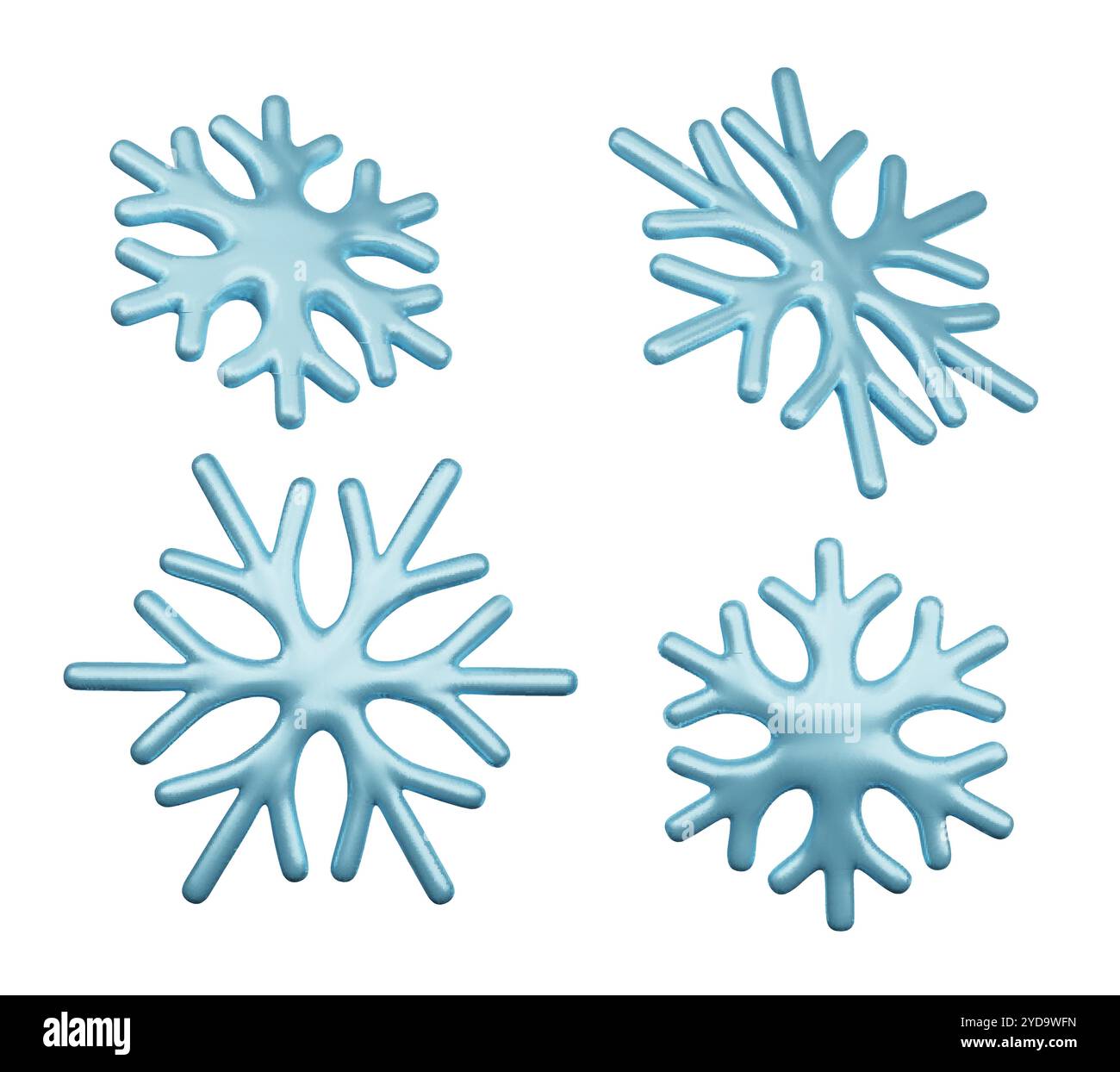 3D Snowflakes collection. Blue realistic snowflake collection isolated ...