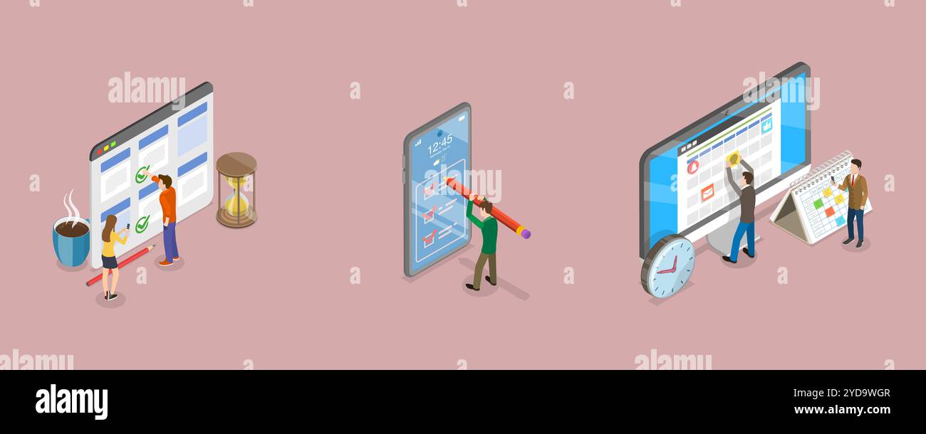 3D Isometric Flat Conceptual Illustration of Schedule Planning ...