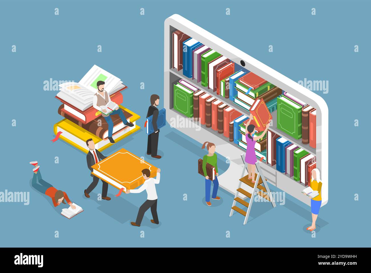 3D Isometric Flat Conceptual Illustration of Online Library, Digital ...