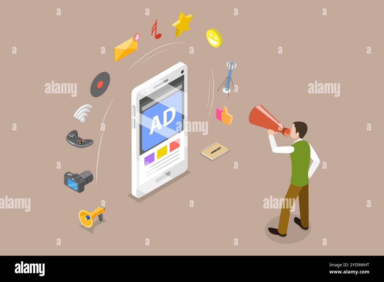 3D Isometric Flat Conceptual Illustration of Mobile Advertising, Social ...