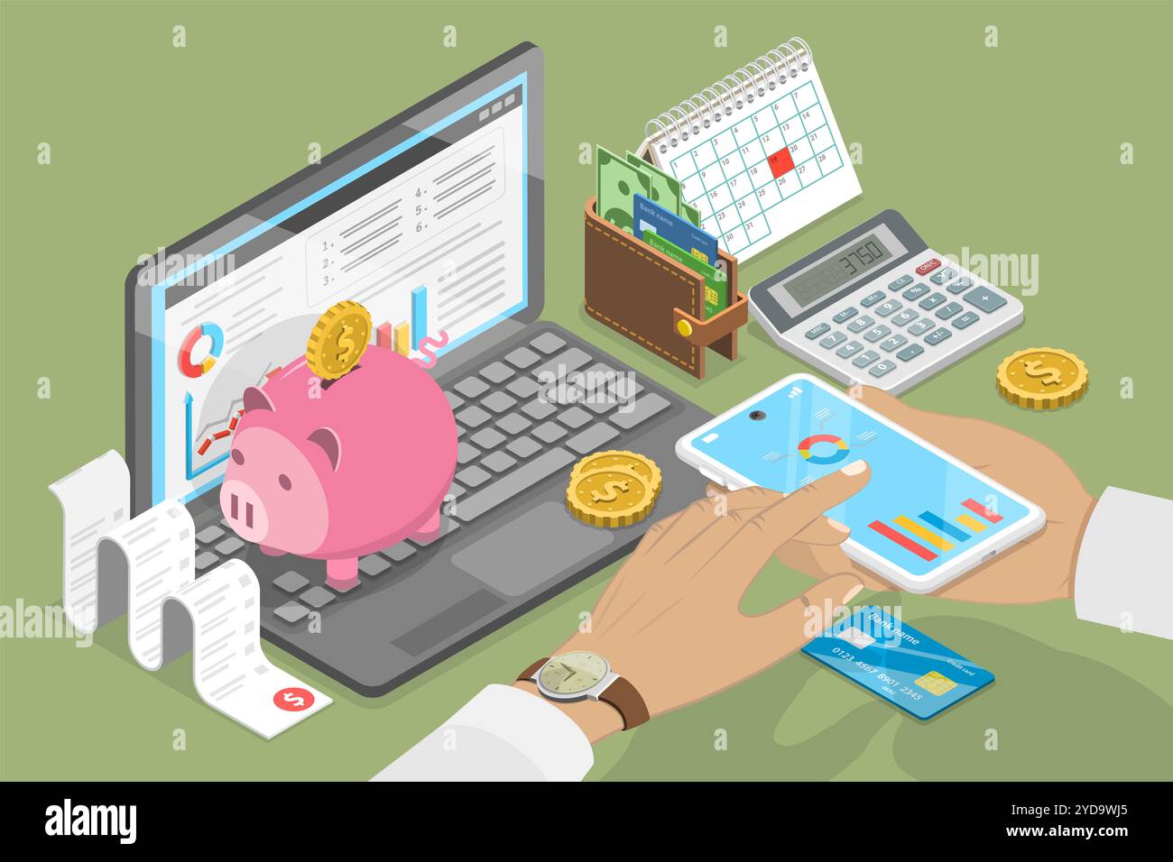 3D Isometric Flat Conceptual Illustration of Budget Planning, Family ...