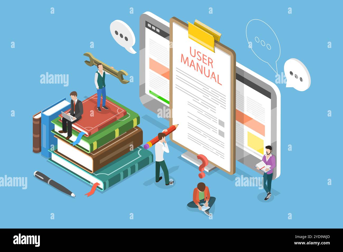 3D Isometric Flat Conceptual Illustration of User Manual Book ...