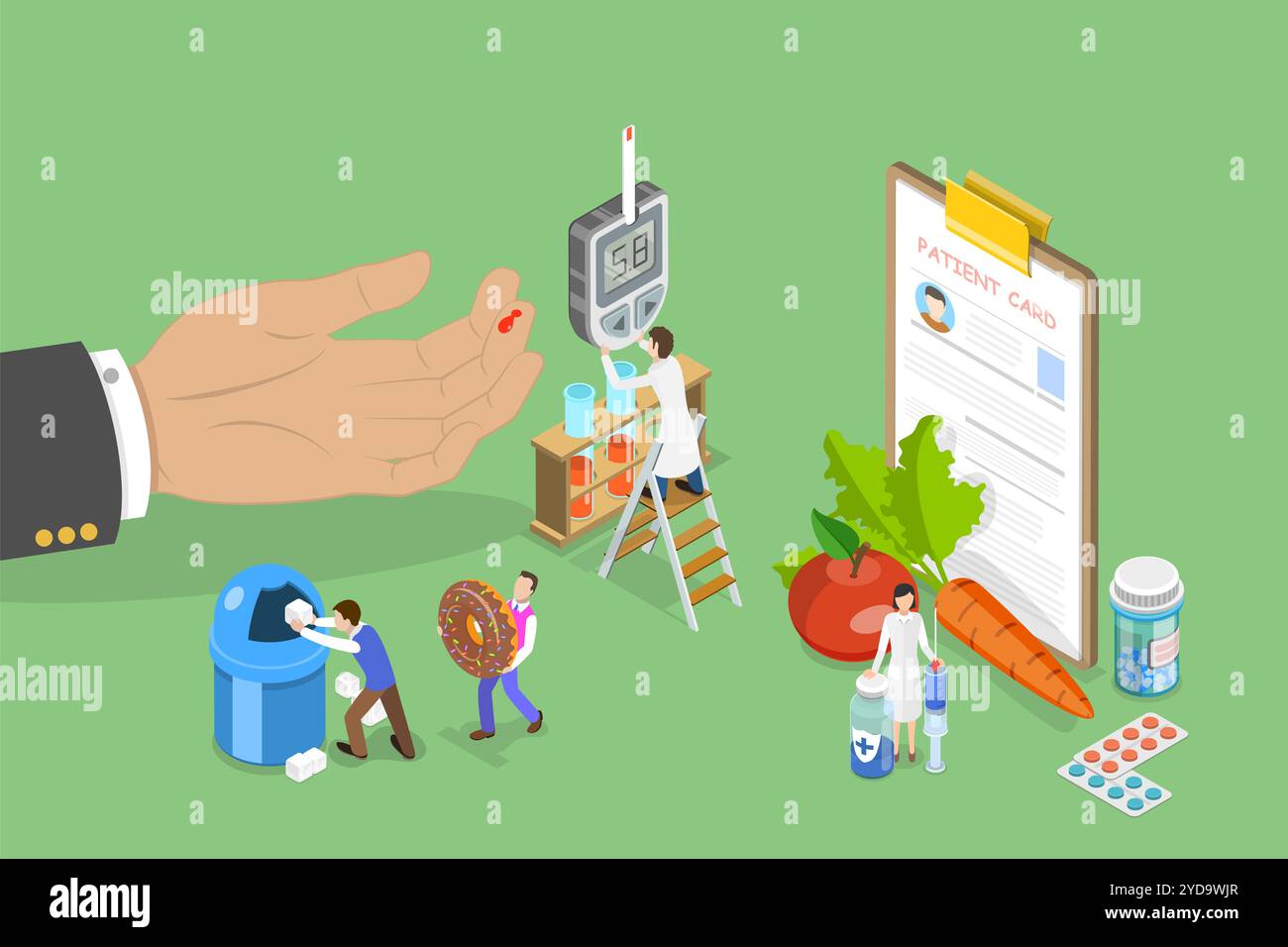 3D Isometric Flat Conceptual Illustration of Diabetes Diet, Healthy ...