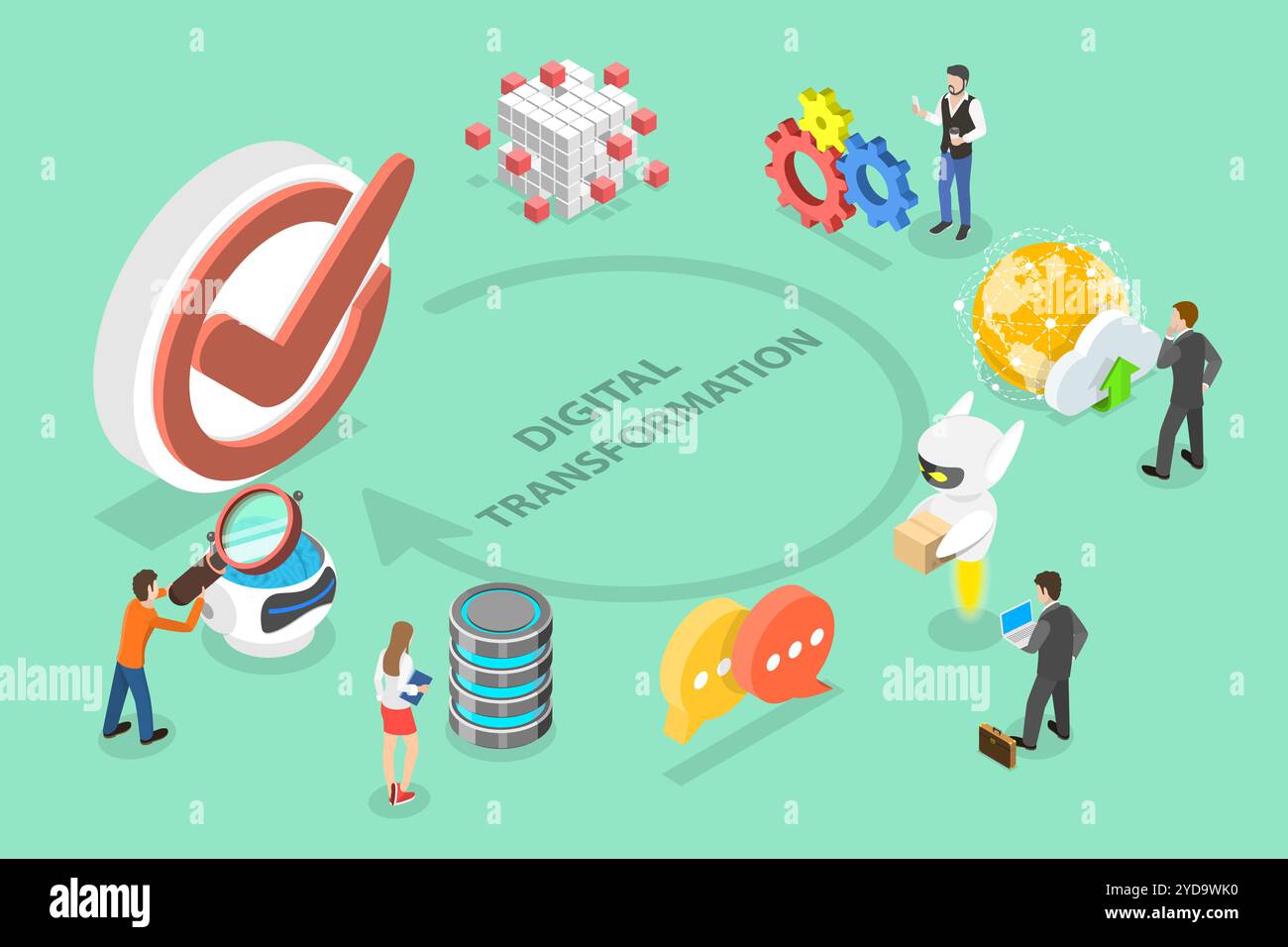 3D Isometric Flat Conceptual Illustration of Digital Transformation, Paperless Workflow ...