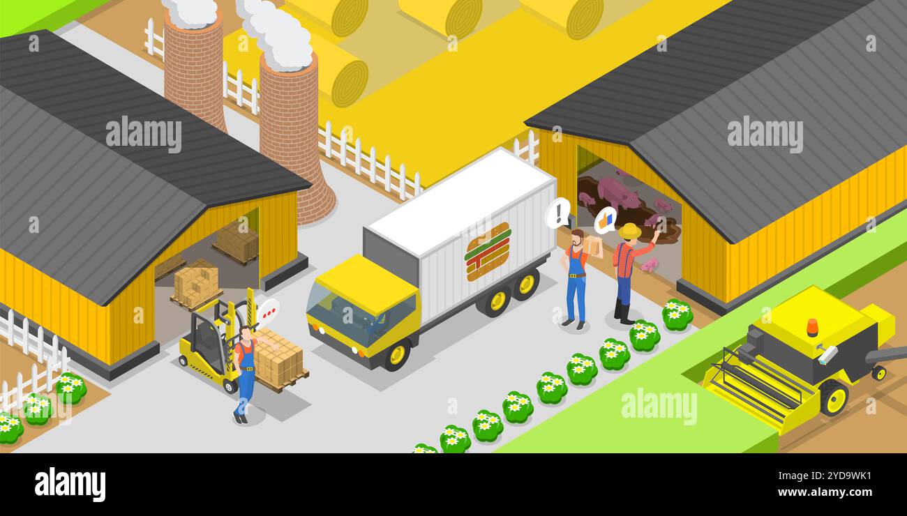 3D Isometric Flat Conceptual Illustration of Food Production and ...