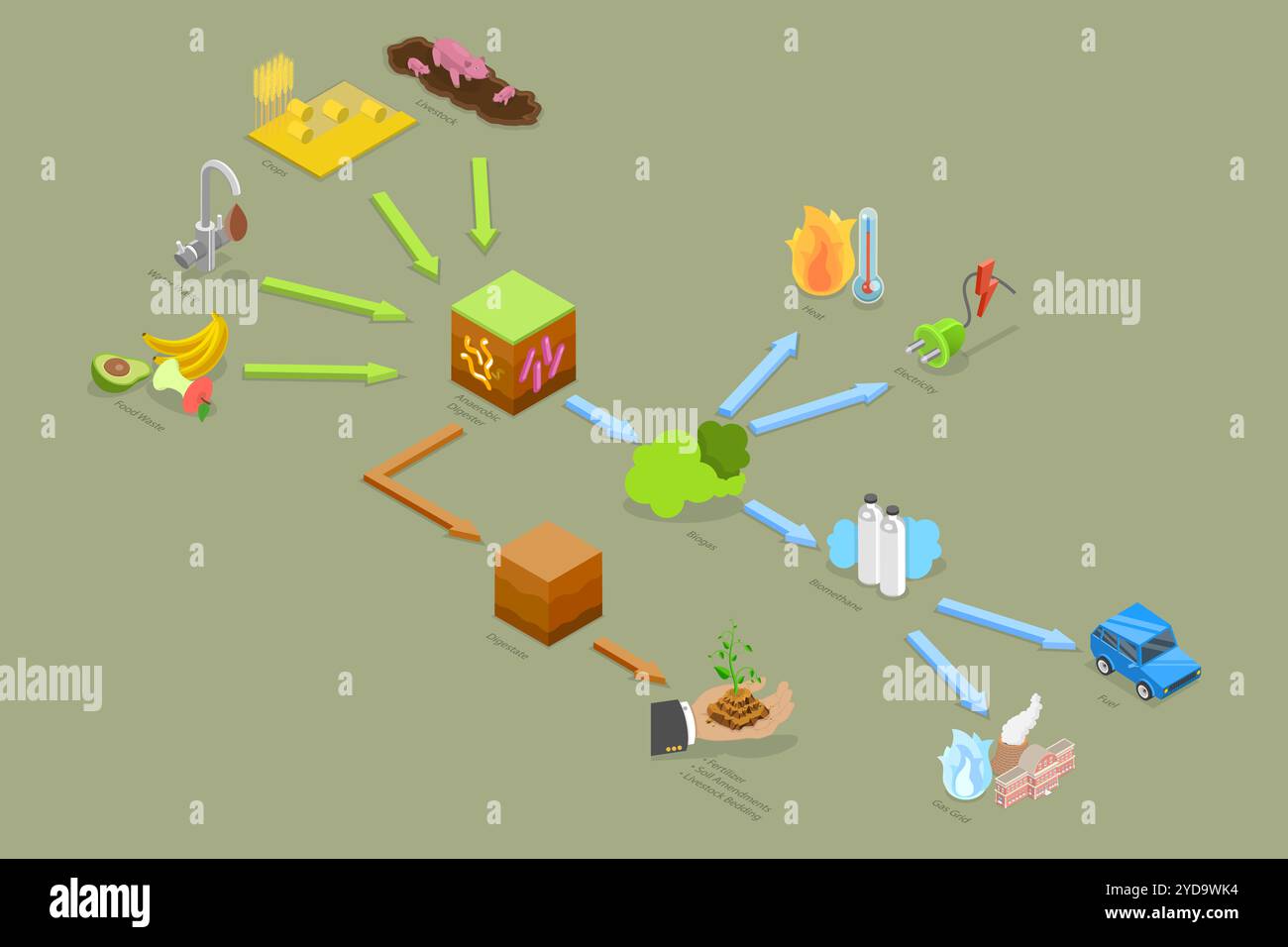 3D Isometric Flat Conceptual Illustration of Farm-Based Biogas System ...