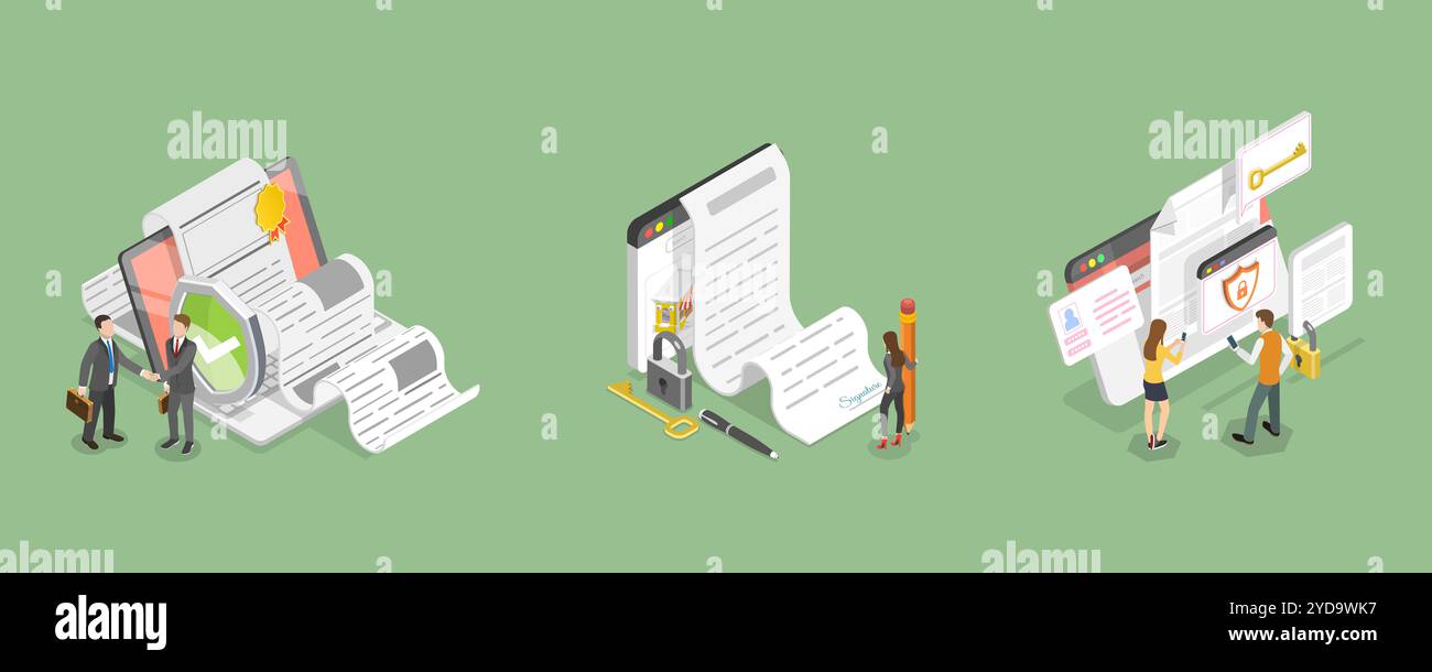 3D Isometric Flat Conceptual Illustration of Cyber Security, Digital ...